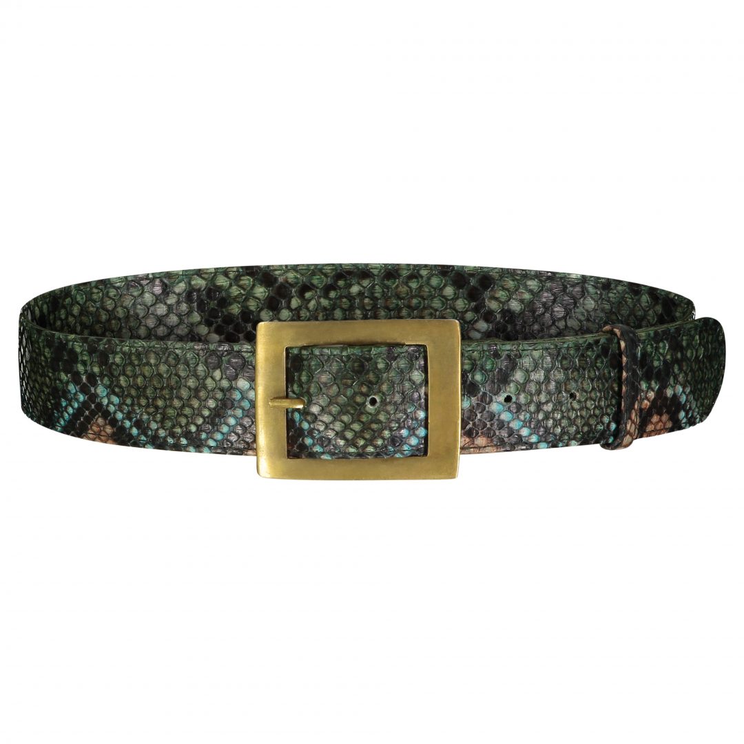 Square Buckle Belt Python (Brass Buckle) - Shop Snakeskin Handbags